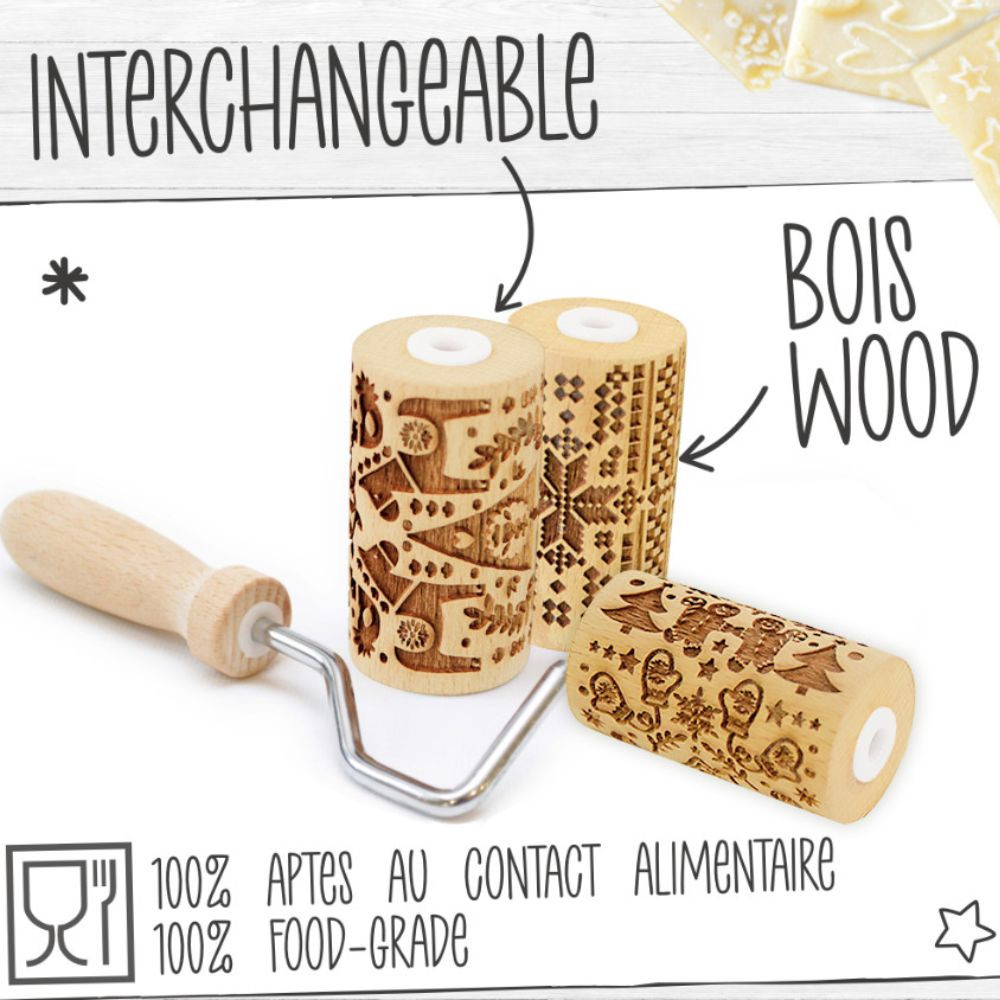 3 interchangeable mini wooden rollers Christmas - Scrapcooking®