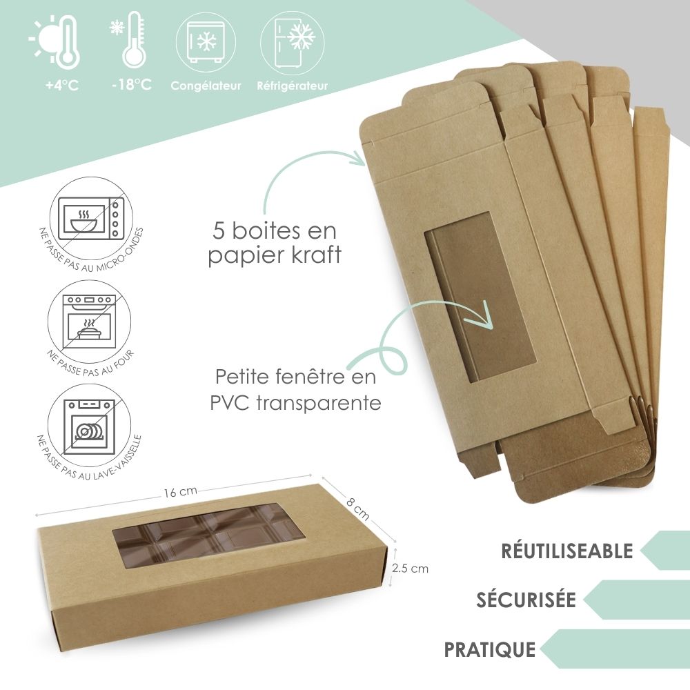 Boîtes en kraft pour tablettes de chocolat x5 | ScrapCooking®
